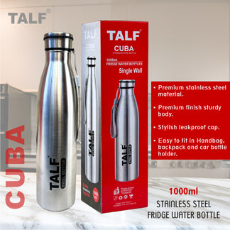 TALF CUBA Stainless Steel Water Bottle, 1000ml, Single Wall, Leakproof ...